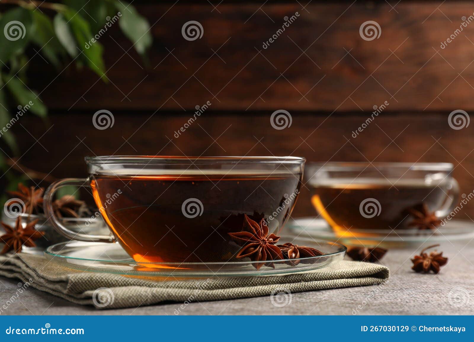 Aromatic Tea with Anise Stars on Light Grey Table. Space for Text Stock ...