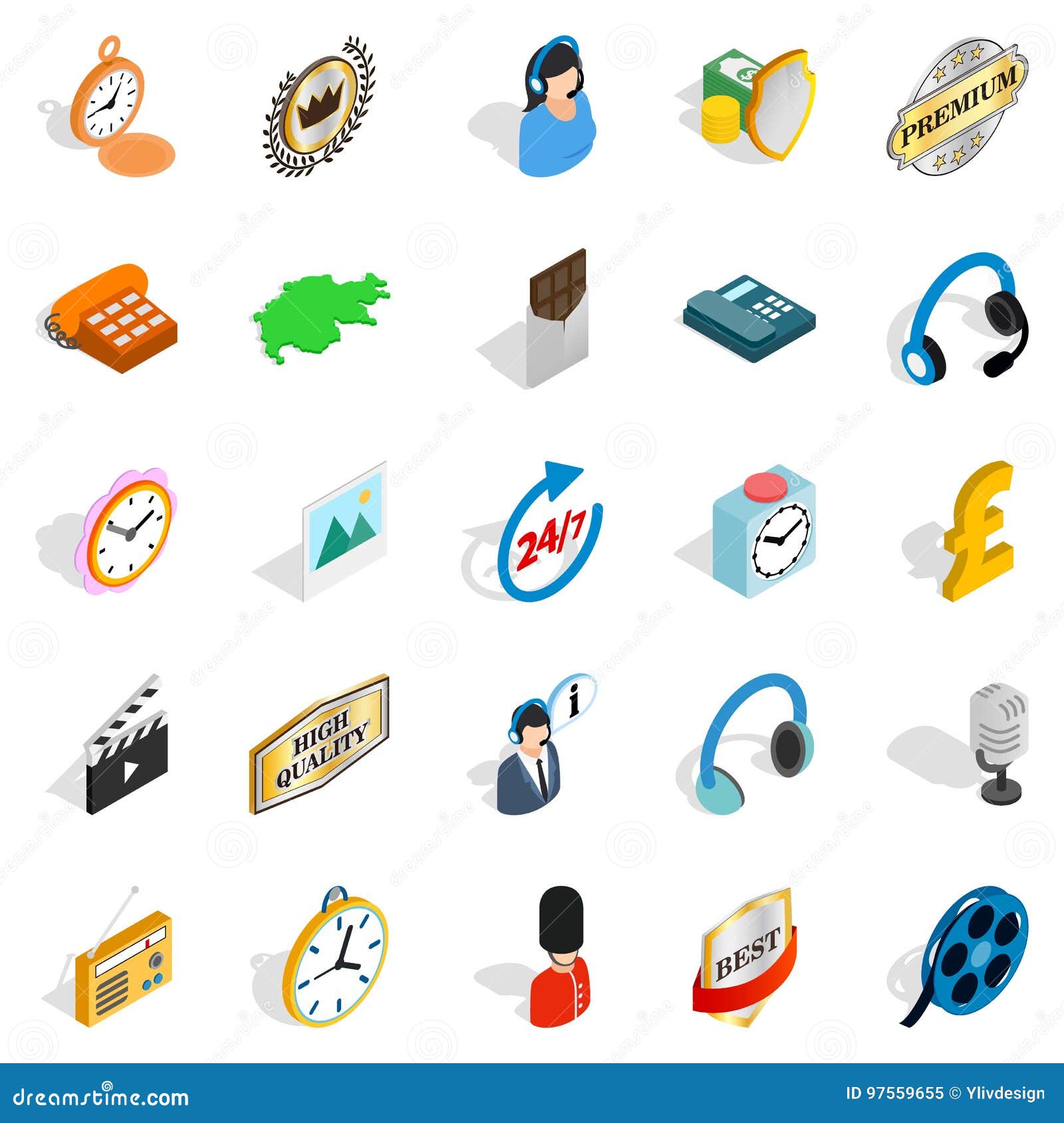 Around the Clock Icons Set, Isometric Style Stock Vector - Illustration ...