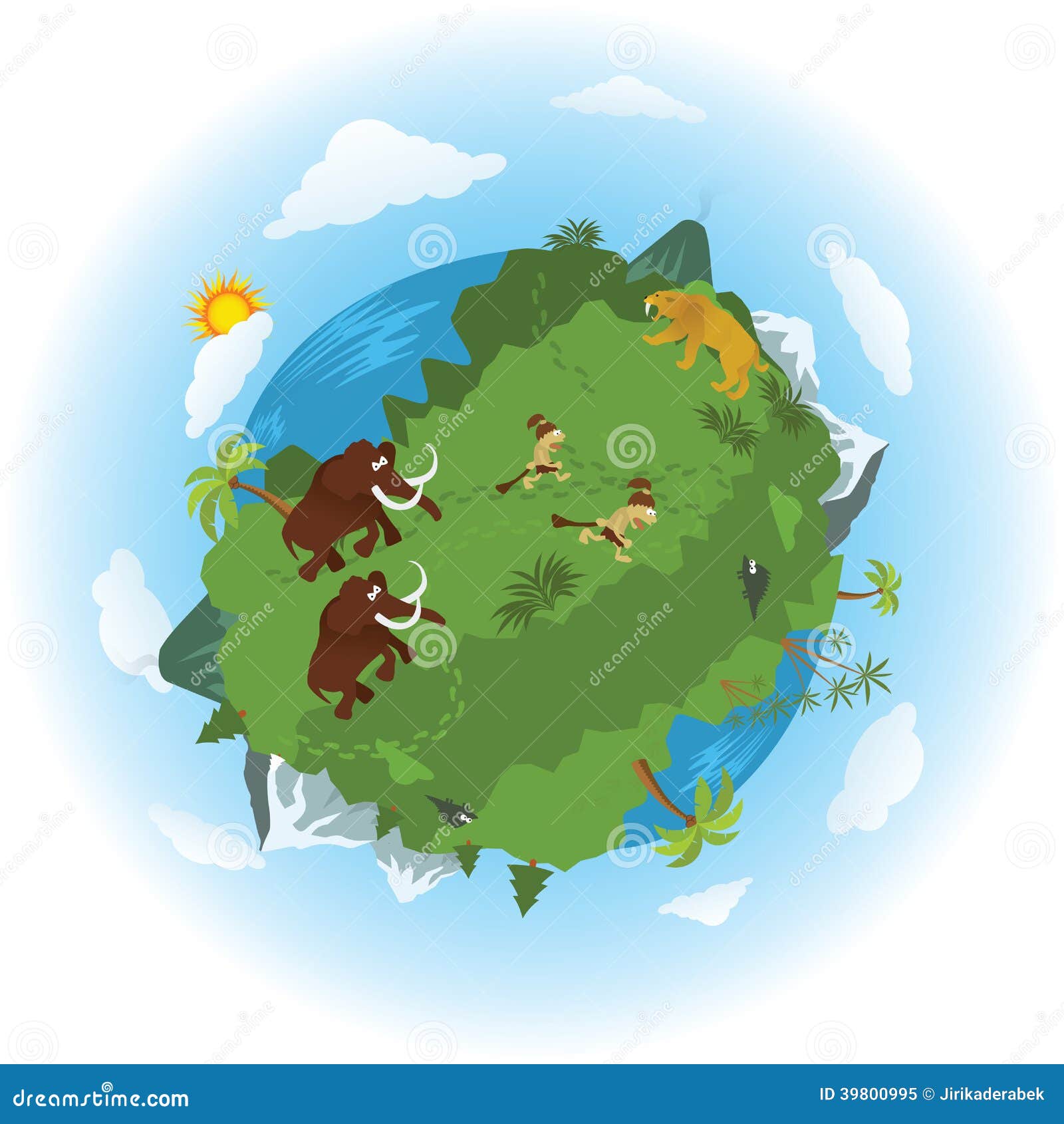 Around the Prehistoric World Stock Vector - Illustration of artwork ...