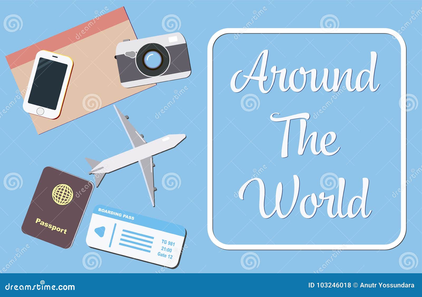 Around the World Concept with Travel Objects Stock Vector ...