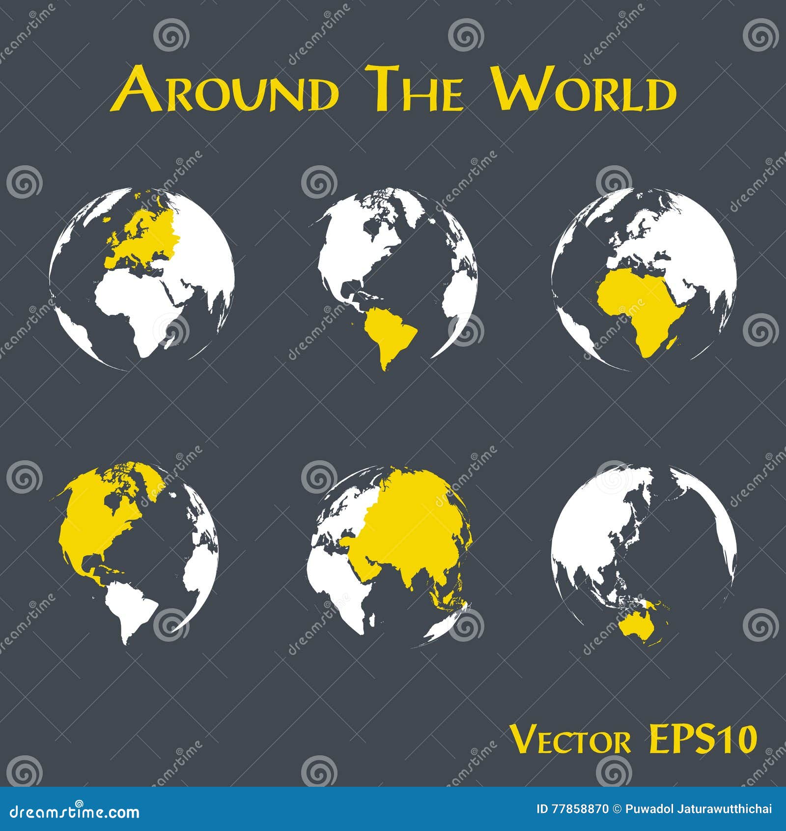 Around the World Outline of World Map and Continent Stock Vector ...