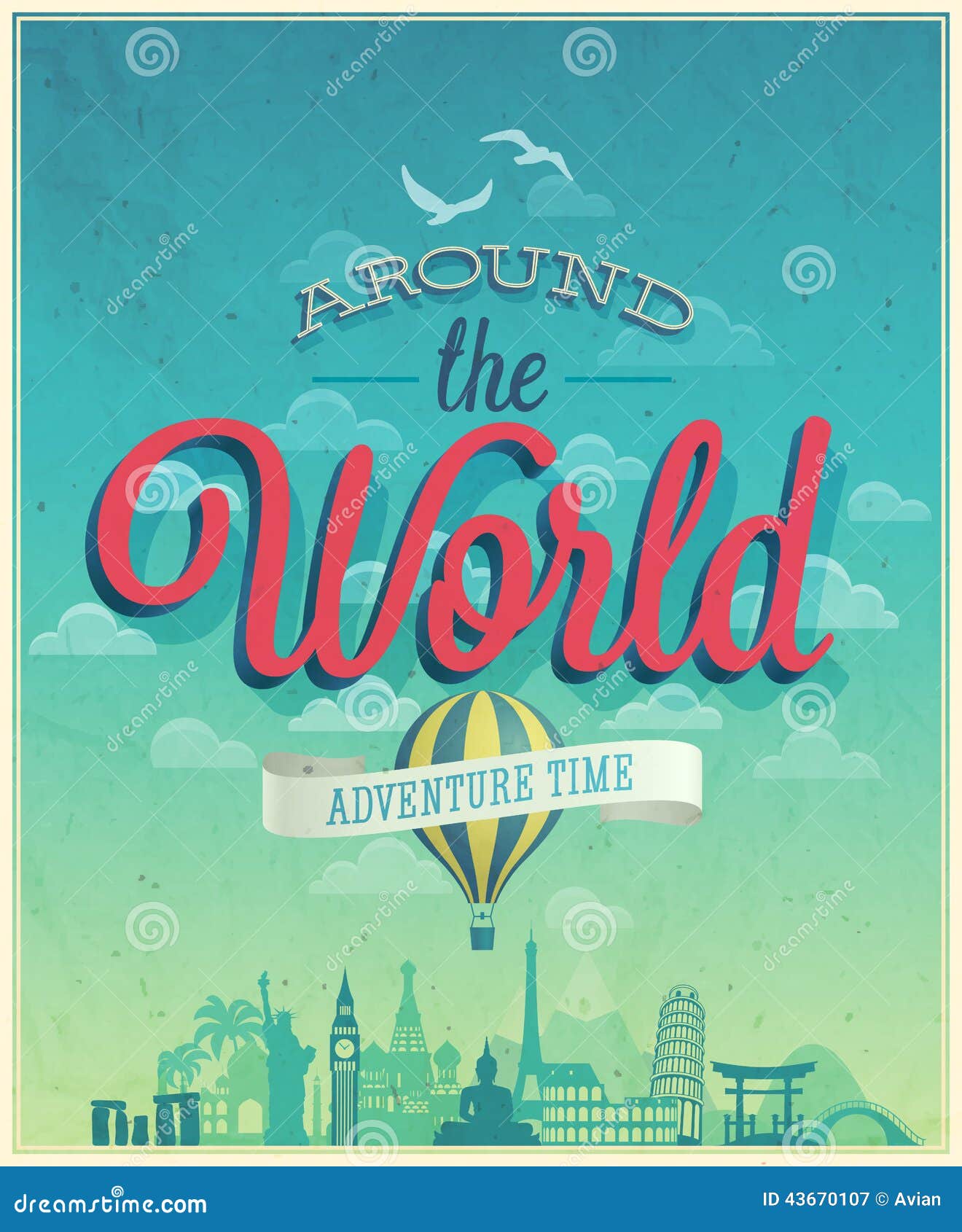 Around the world poster. stock vector. Illustration of city - 43670107