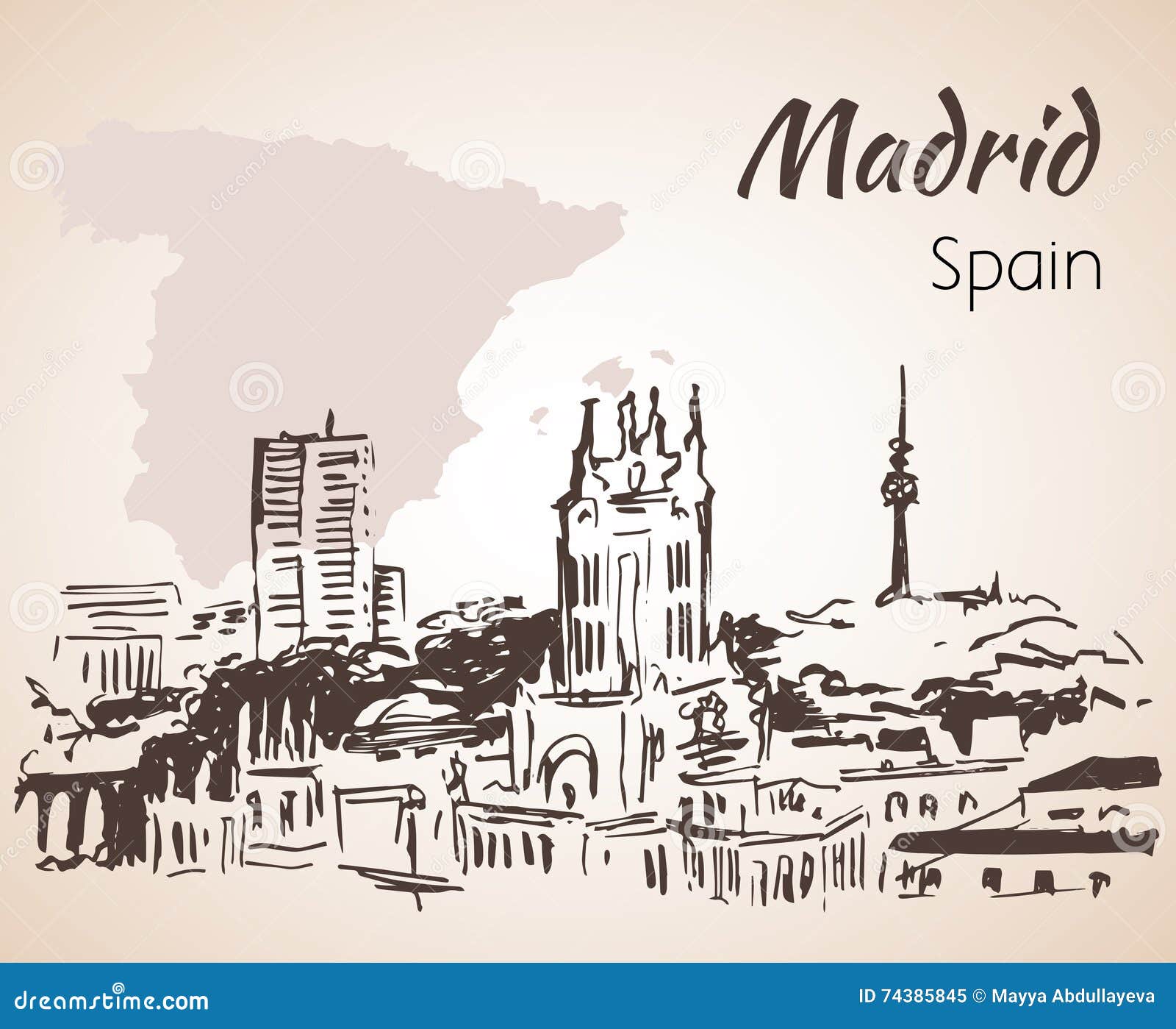 Arquitetura Da Cidade Do Madri Com Mapa Ilustração do Vetor ...