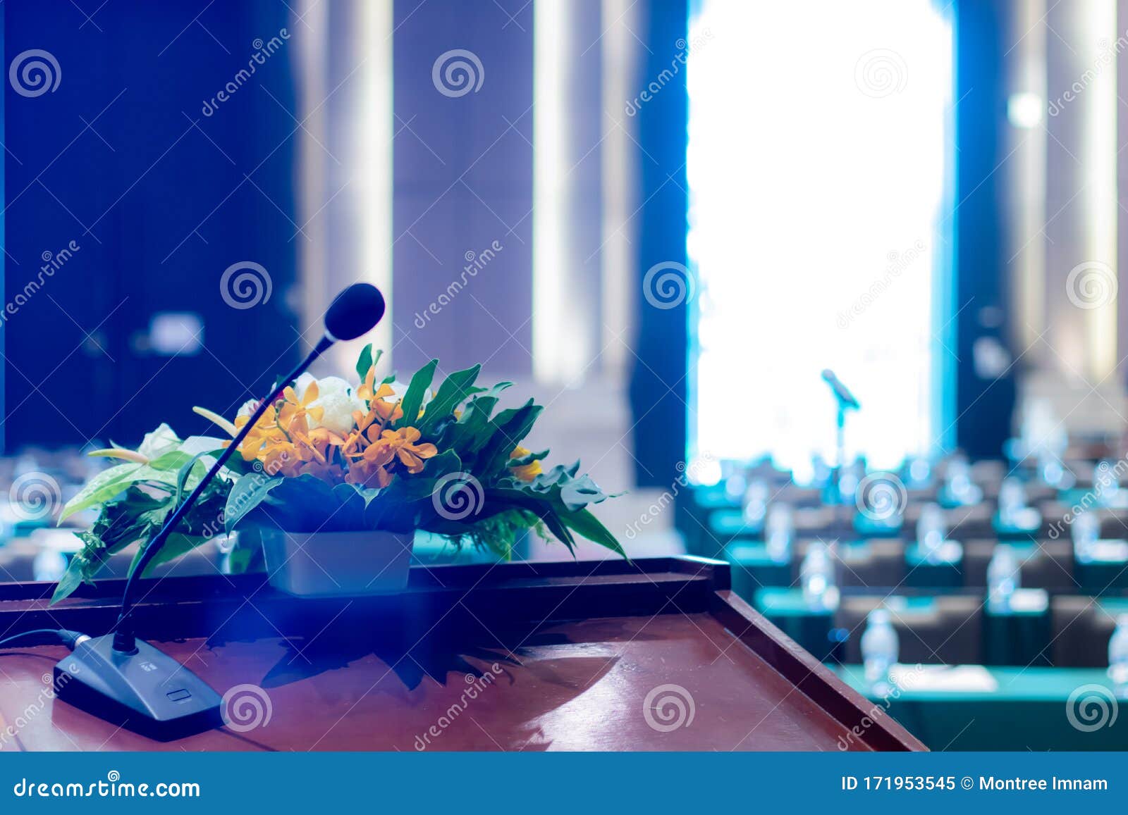 Arrange a Bouquet of Flowers on the Podium with Microphone Stock Image ...