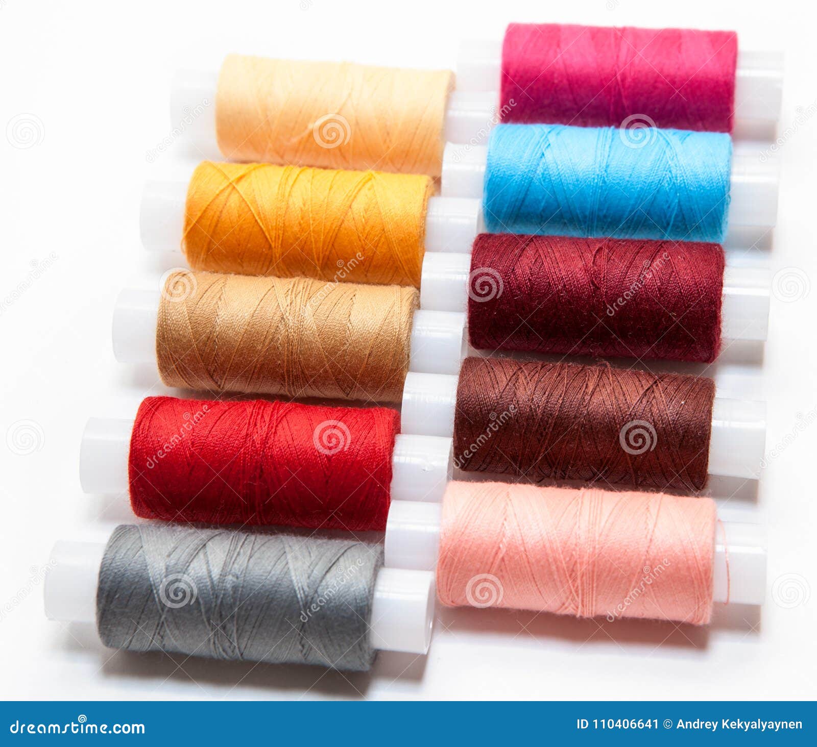 Arranged in Lines Multicolor Sewing Threads on White Background Stock ...