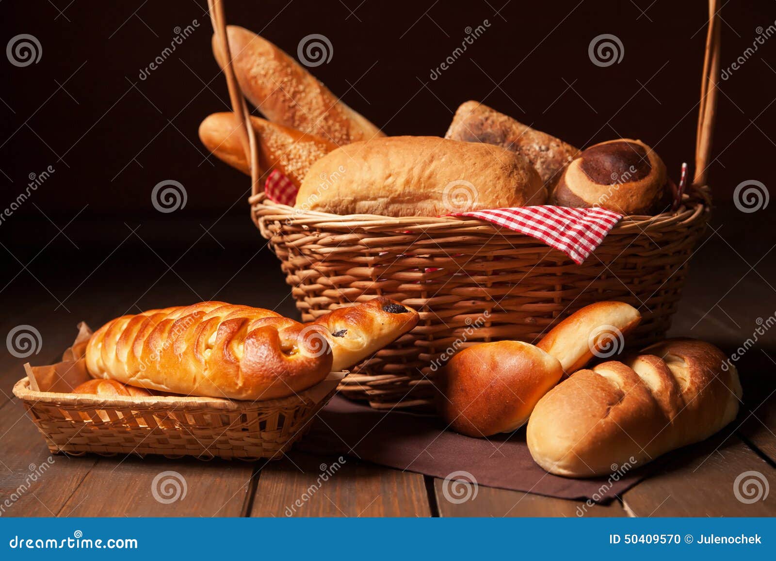 Arrangement of Bread in Basket Stock Photo - Image of bakery, baked ...