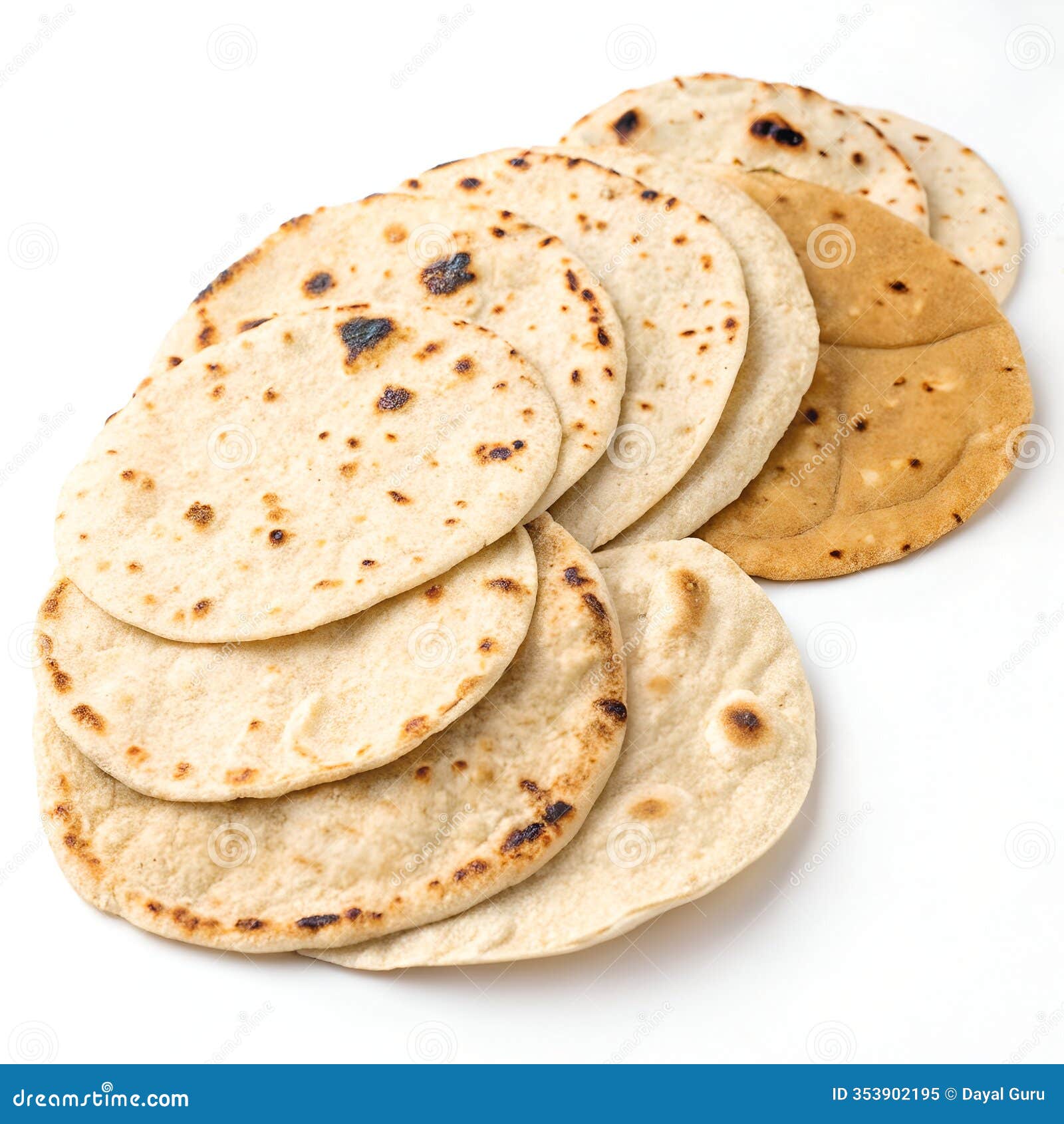 Arrangement of Nutritious Roti Isolated on White Background Stock ...