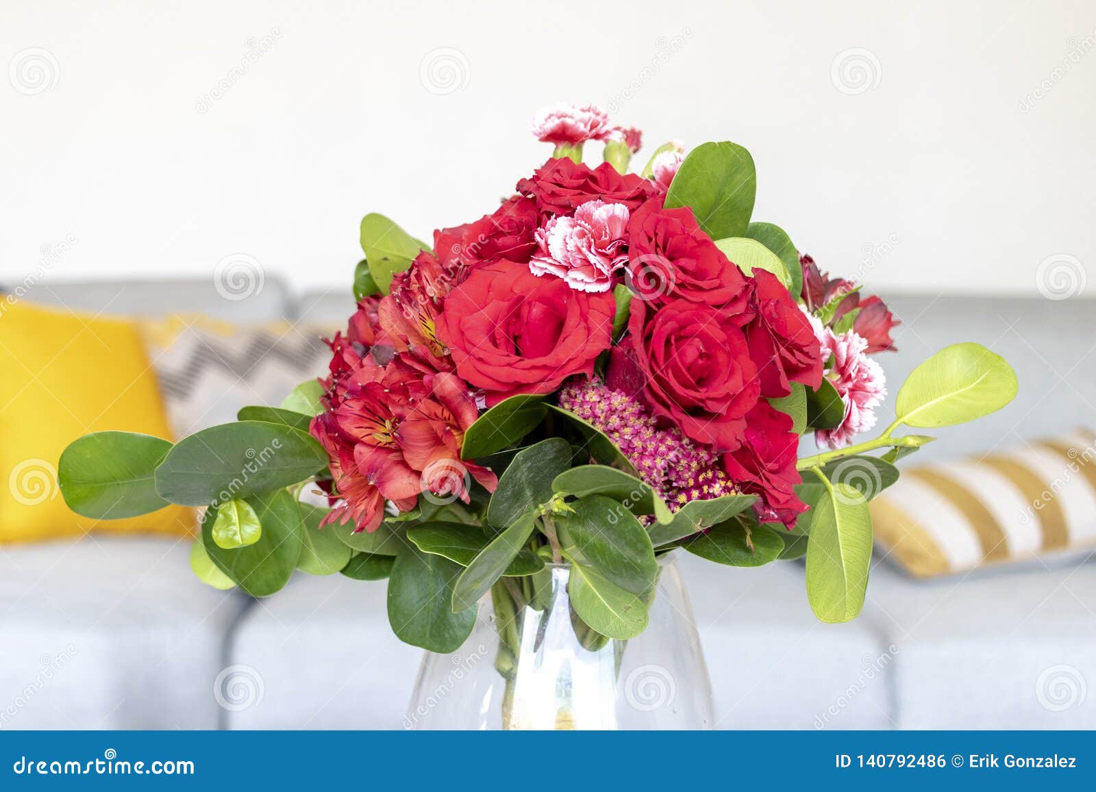 Arrangement of Roses and Red Carnations Stock Photo - Image of flora ...