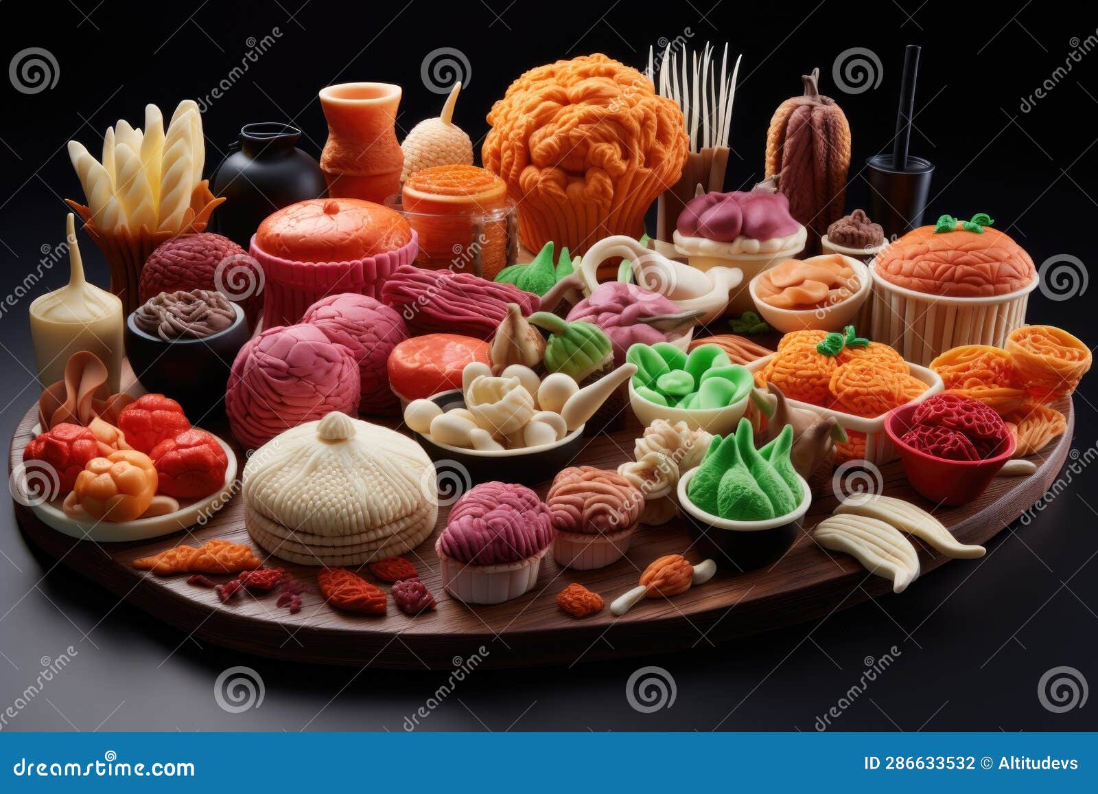 Arrangement of Various 3d Printed Food Items Stock Illustration ...