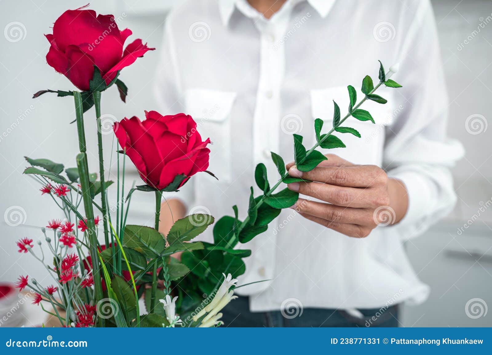 Arranging Artificial Flowers Decoration at Home, Young Woman Florist ... Arranging Artificial Flowers Decoration at Home, Young Woman Florist ...