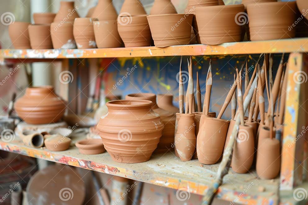 Arranging Clay Tools on a Shelf in a Studio Stock Photo - Image of ...
