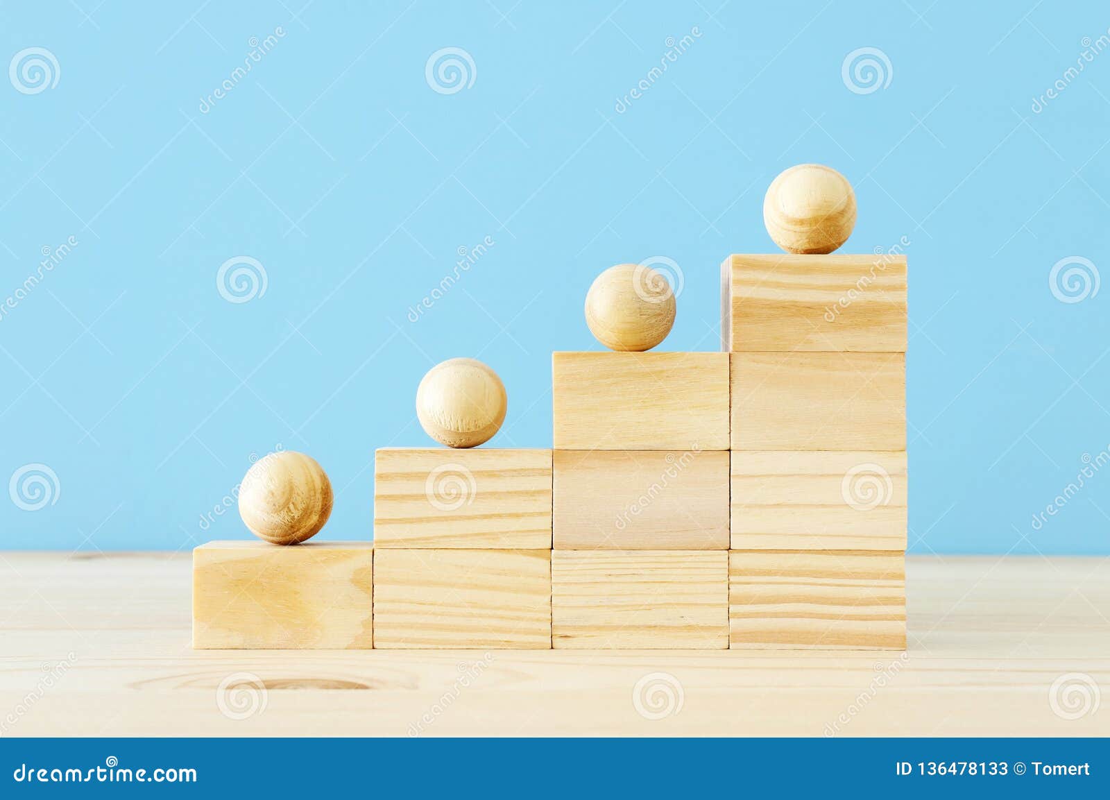 Arranging Wood Blocks Stacking As Step Stairs. Success and Development ...