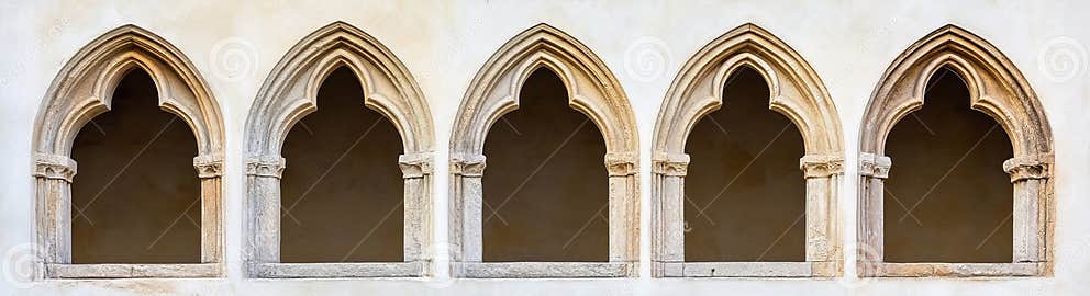 Array of Ancient Stone Archways with Worn Stones, Chiseled Out Stock ...