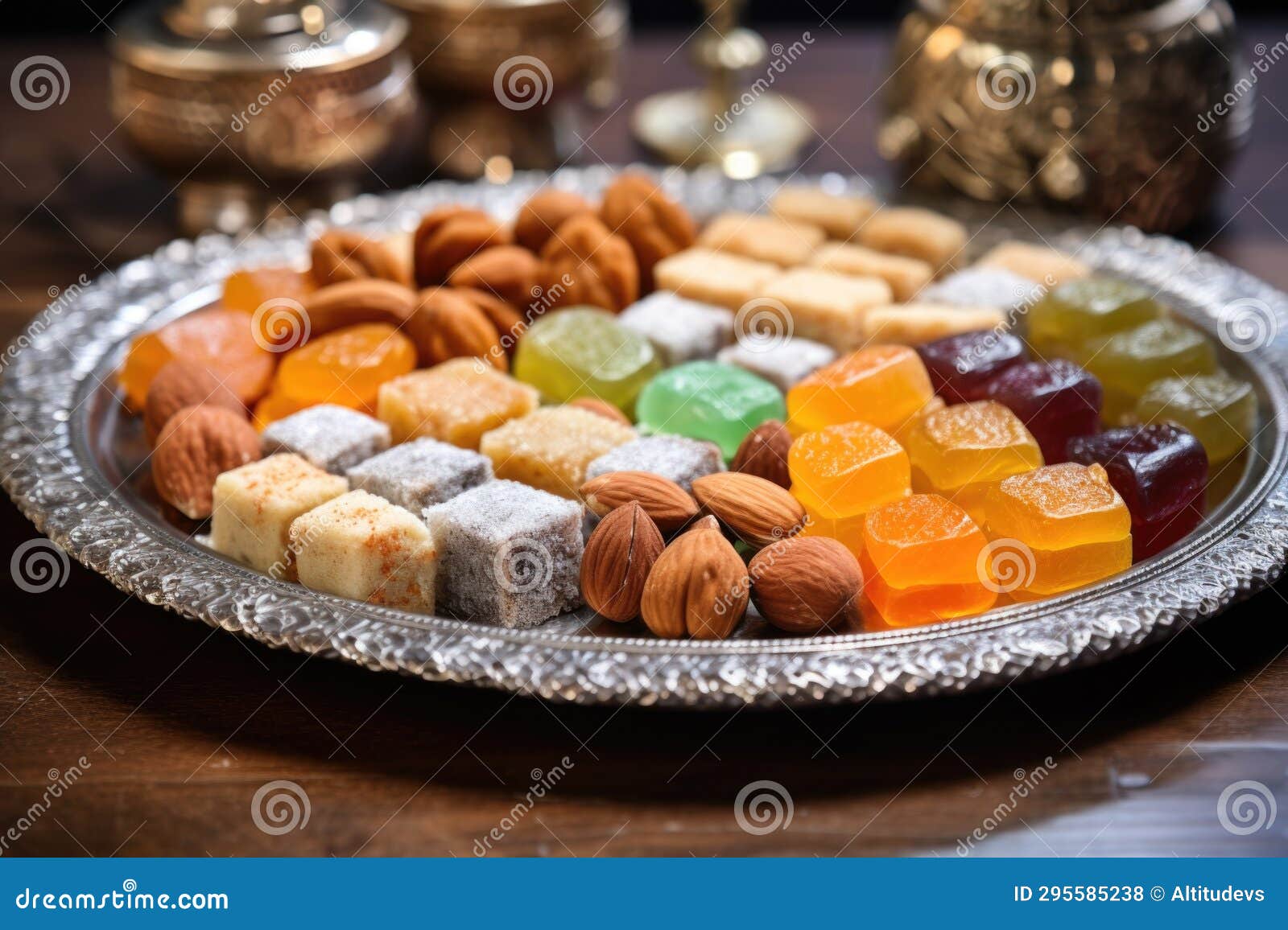 An Array of Arabic Sweets on a Silver Tray Stock Photo - Image of ...