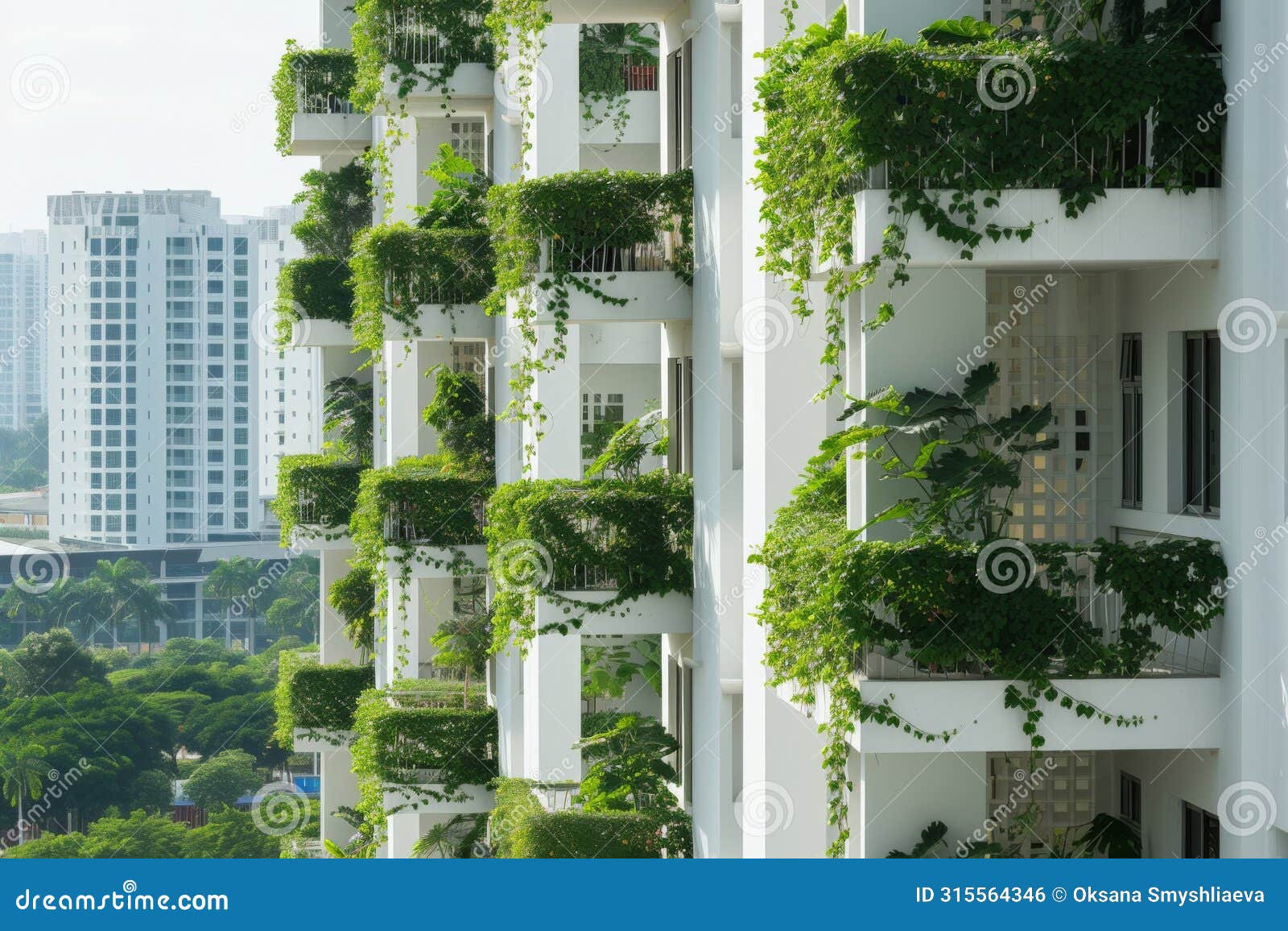 An Array of Balconies Adorned with Overflowing Greenery Creates a ...