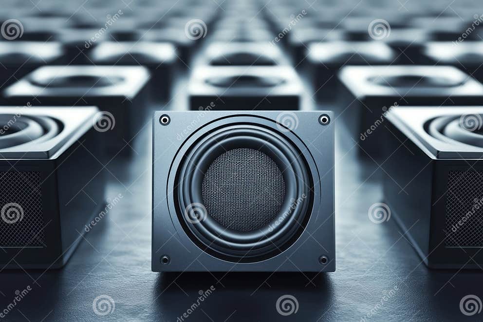 Array of Black Speakers Arranged in a Geometric Pattern on a Smooth Surface Stock Illustration ...