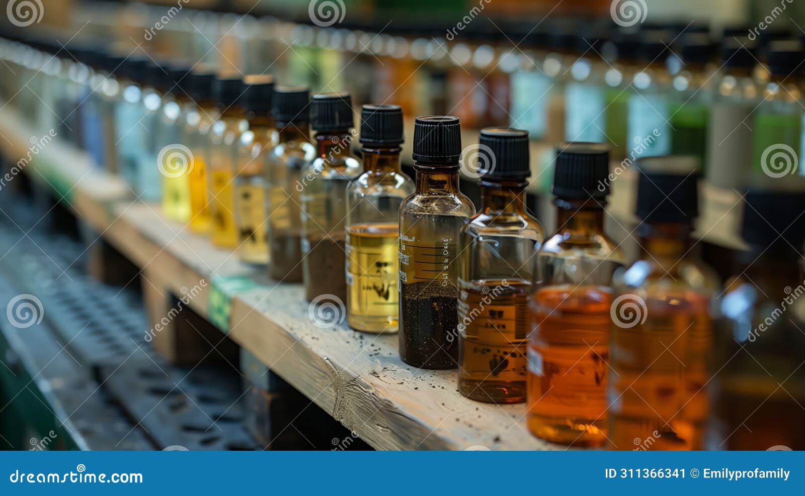Array of Bottles Filled with Various Liquids Stock Illustration ...