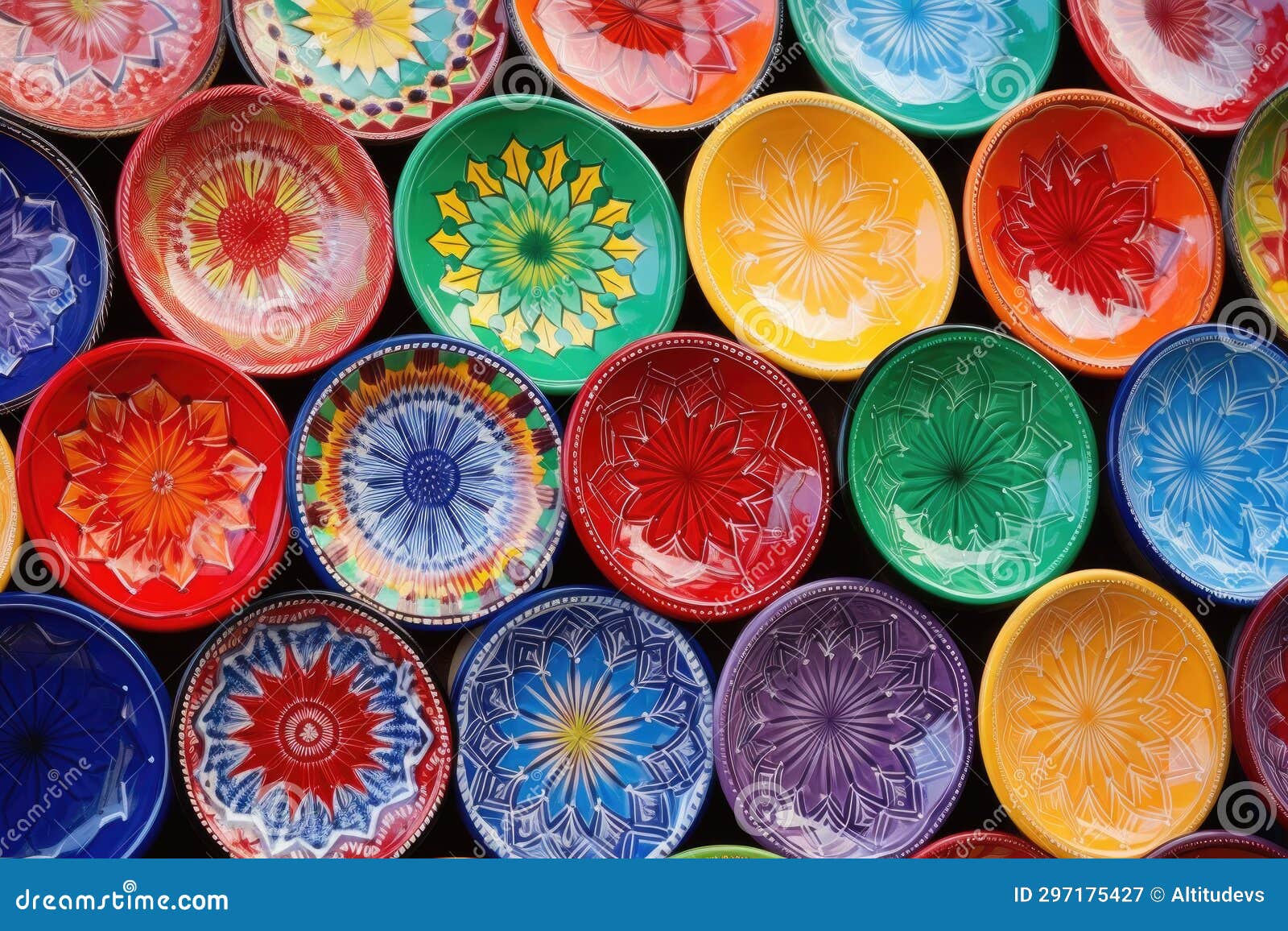 Array of Bright Painted Plates at a Ceramic Stall Stock Image - Image ...