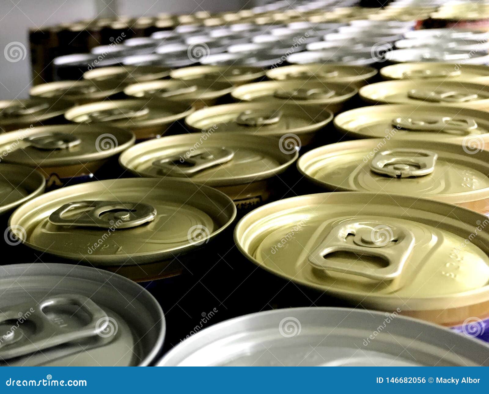 An Array of Cans of Coffee Drinks Focus on the Lids. Stock Photo ...