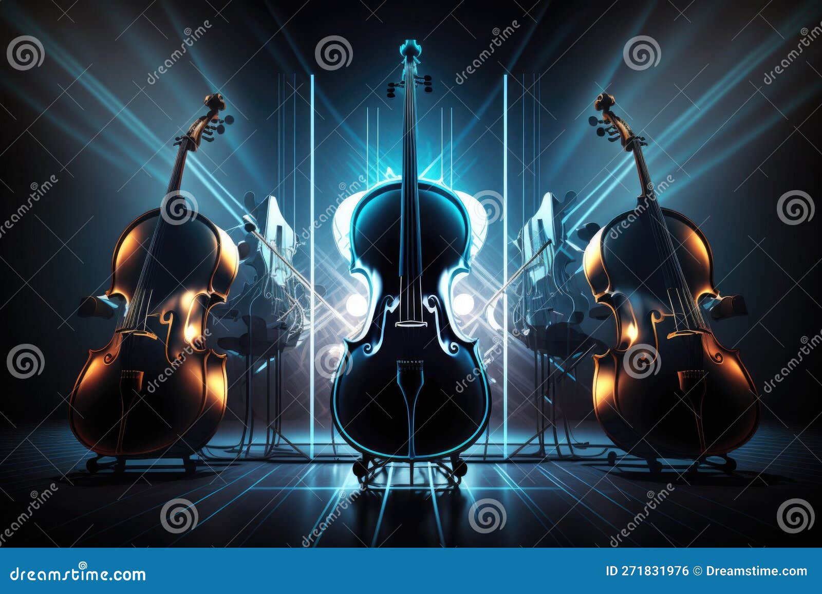 An Array of Cellos on a Concert Stage Stock Illustration - Illustration ...