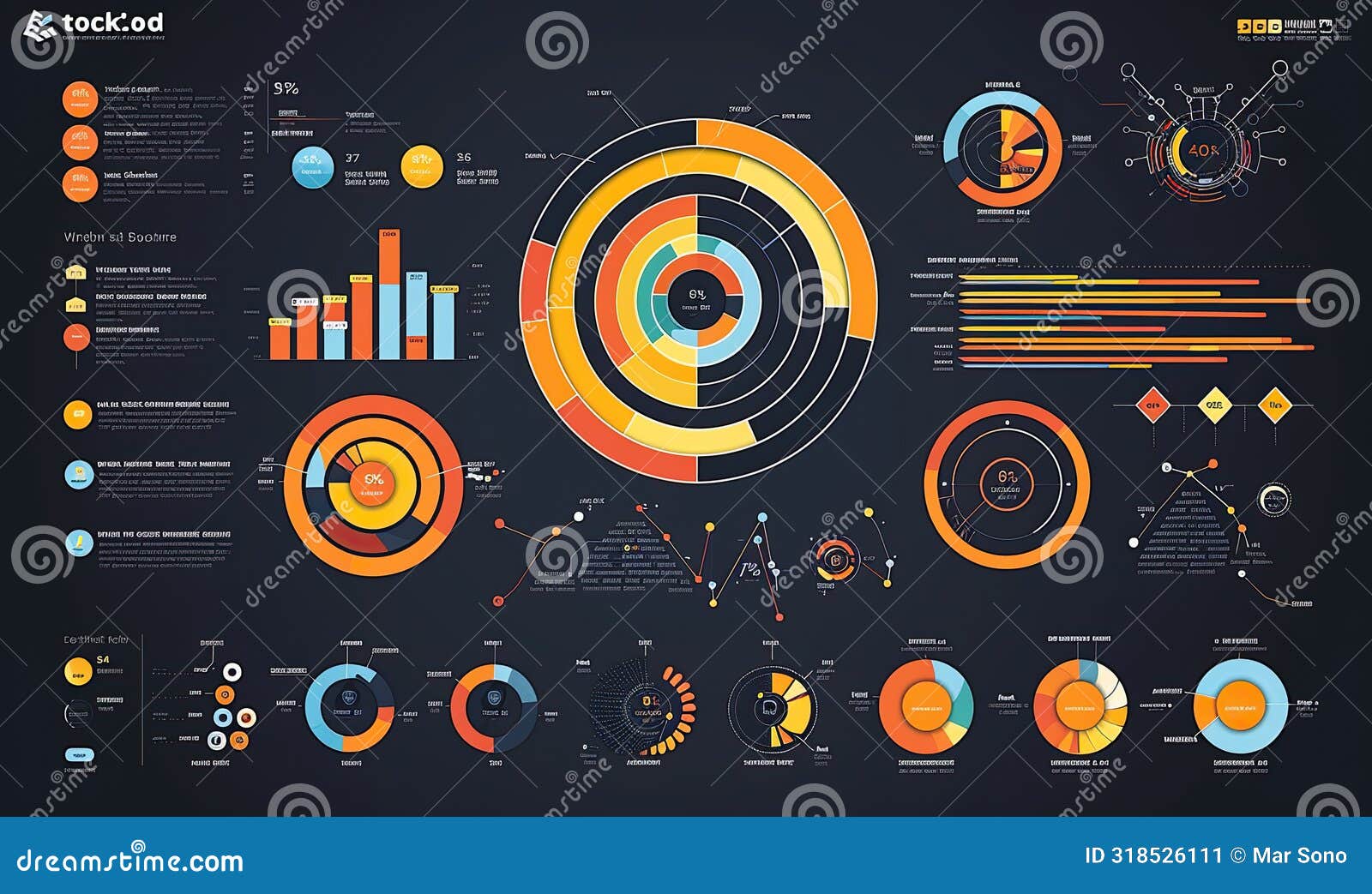 An Array of Colorful Infographics Displaying Various Data Visualizations in a Modern Style ...
