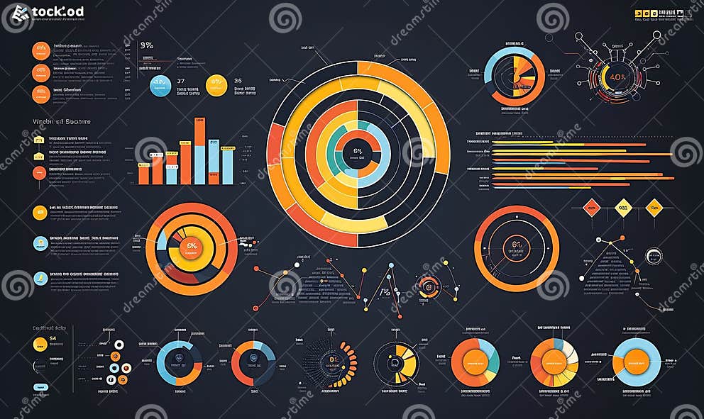 An Array of Colorful Infographics Displaying Various Data Visualizations in a Modern Style ...