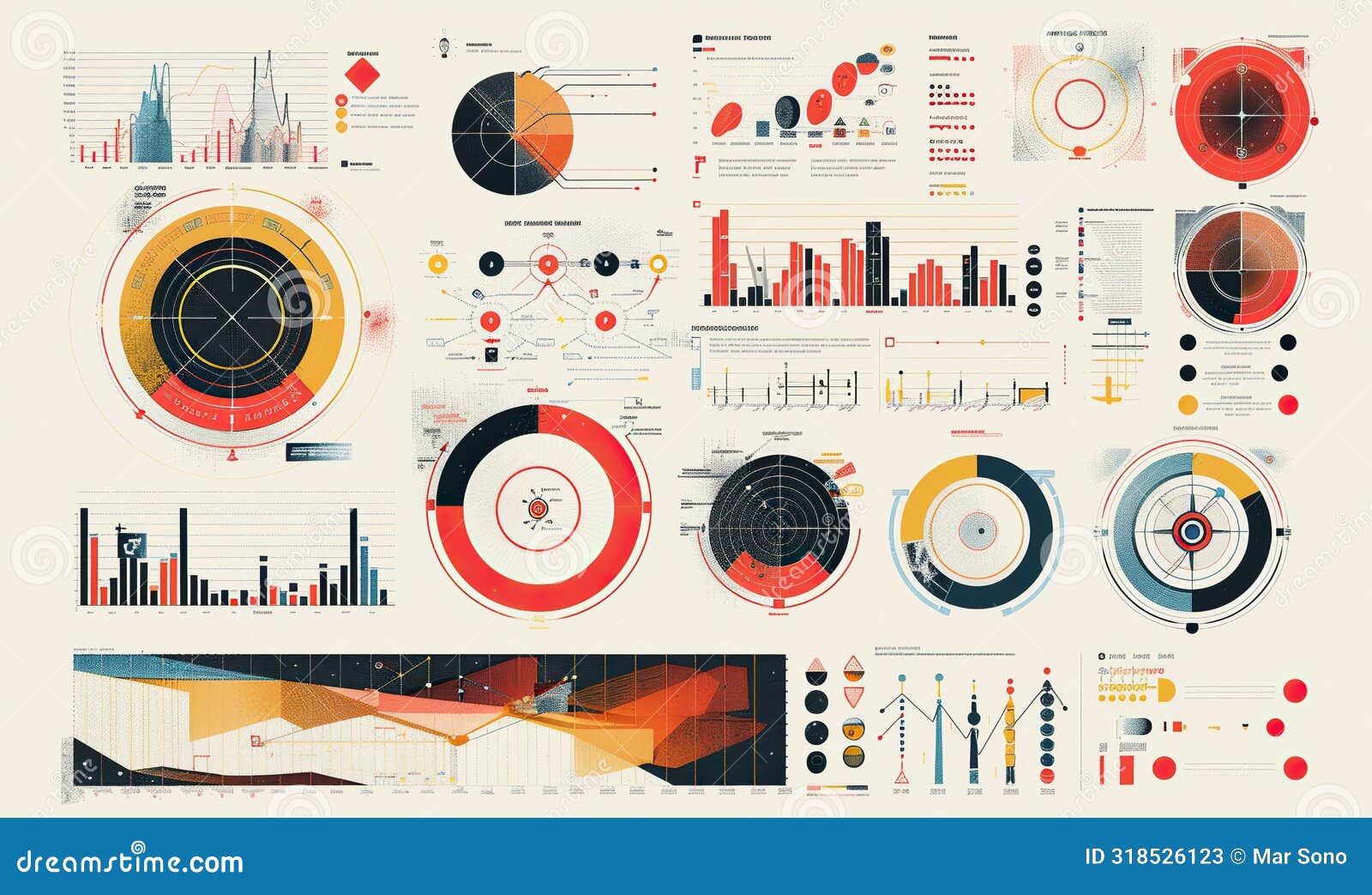 An Array of Colorful Infographics Displaying Various Data Visualizations in a Modern Style ...