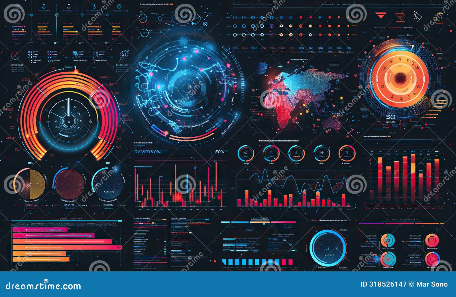 An Array of Colorful Infographics Displaying Various Data Visualizations in a Modern Style ...