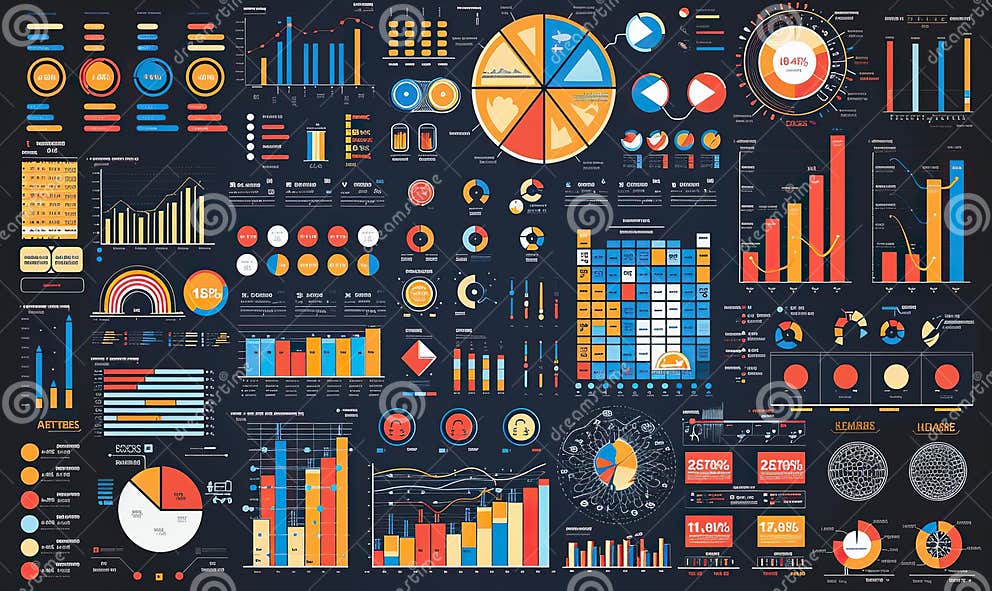 An Array of Colorful Infographics Displaying Various Data Visualizations in a Modern Style ...