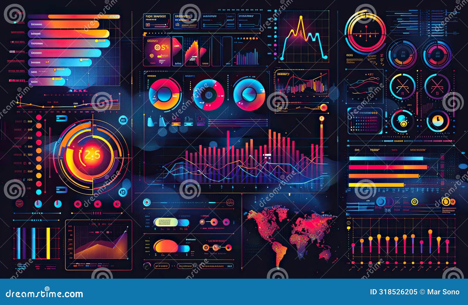 An Array of Colorful Infographics Displaying Various Data Visualizations in a Modern Style ...