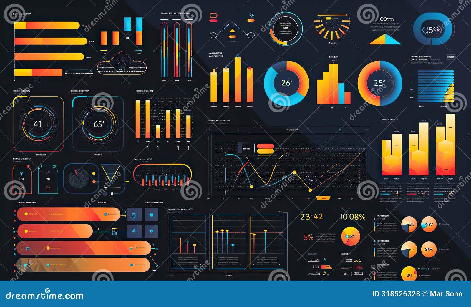 An Array of Colorful Infographics Displaying Various Data Visualizations in a Modern Style ...