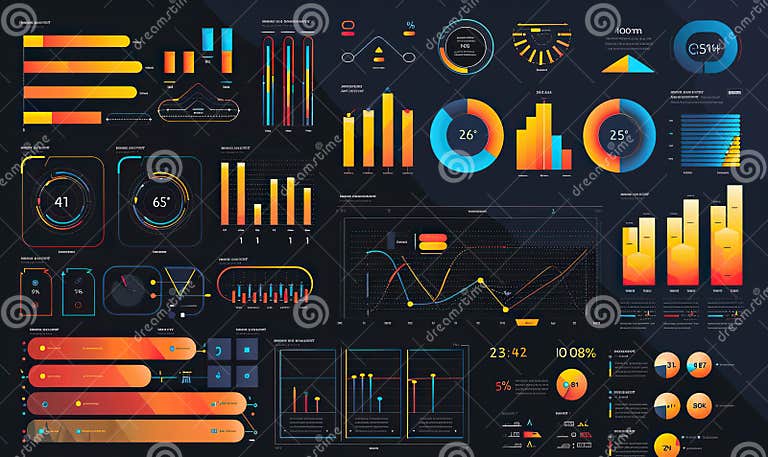 An Array of Colorful Infographics Displaying Various Data Visualizations in a Modern Style ...