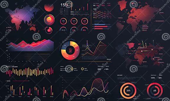 An Array of Colorful Infographics Displaying Various Data Visualizations in a Modern Style ...