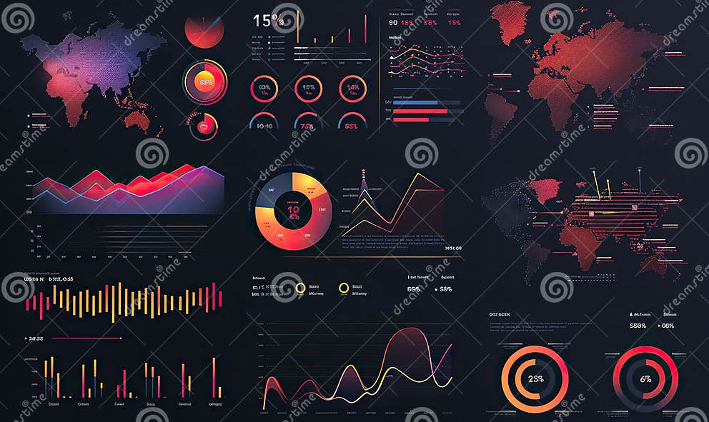 An Array of Colorful Infographics Displaying Various Data Visualizations in a Modern Style ...