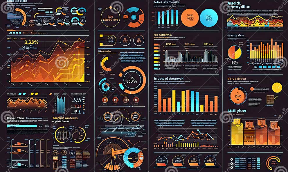 An Array of Colorful Infographics Displaying Various Data Visualizations in a Modern Style ...