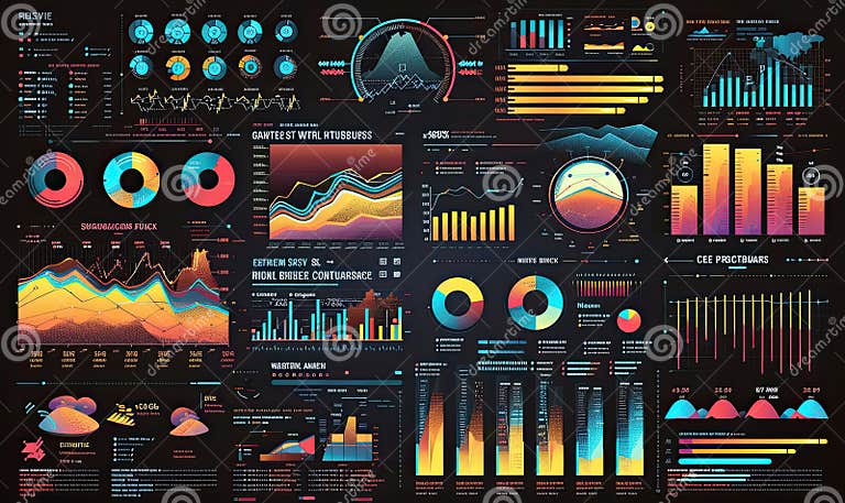 An Array of Colorful Infographics Displaying Various Data Visualizations in a Modern Style ...