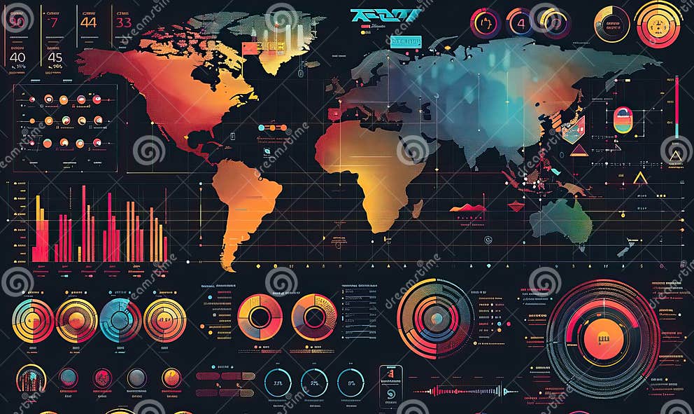 An Array of Colorful Infographics Displaying Various Data Visualizations in a Modern Style ...