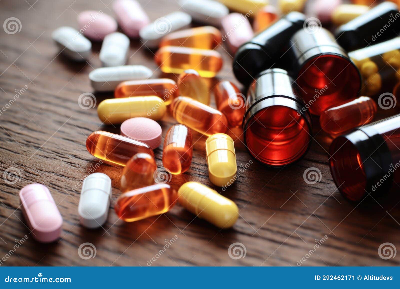 An Array of Colorful Medicine Capsules Scattered on a Table Stock Image ...