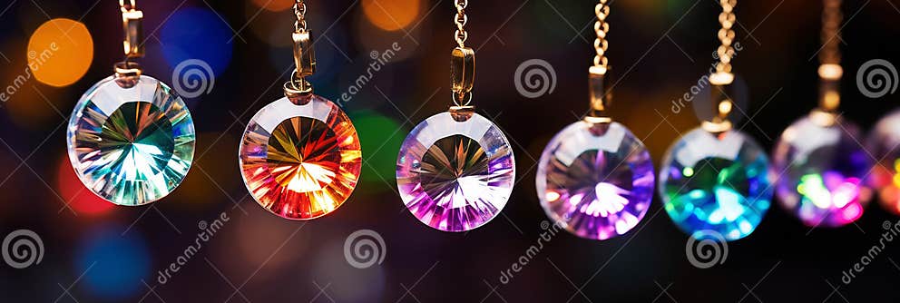 Array of Colorful Necklaces Hanging from Chains Stock Image - Image of ...