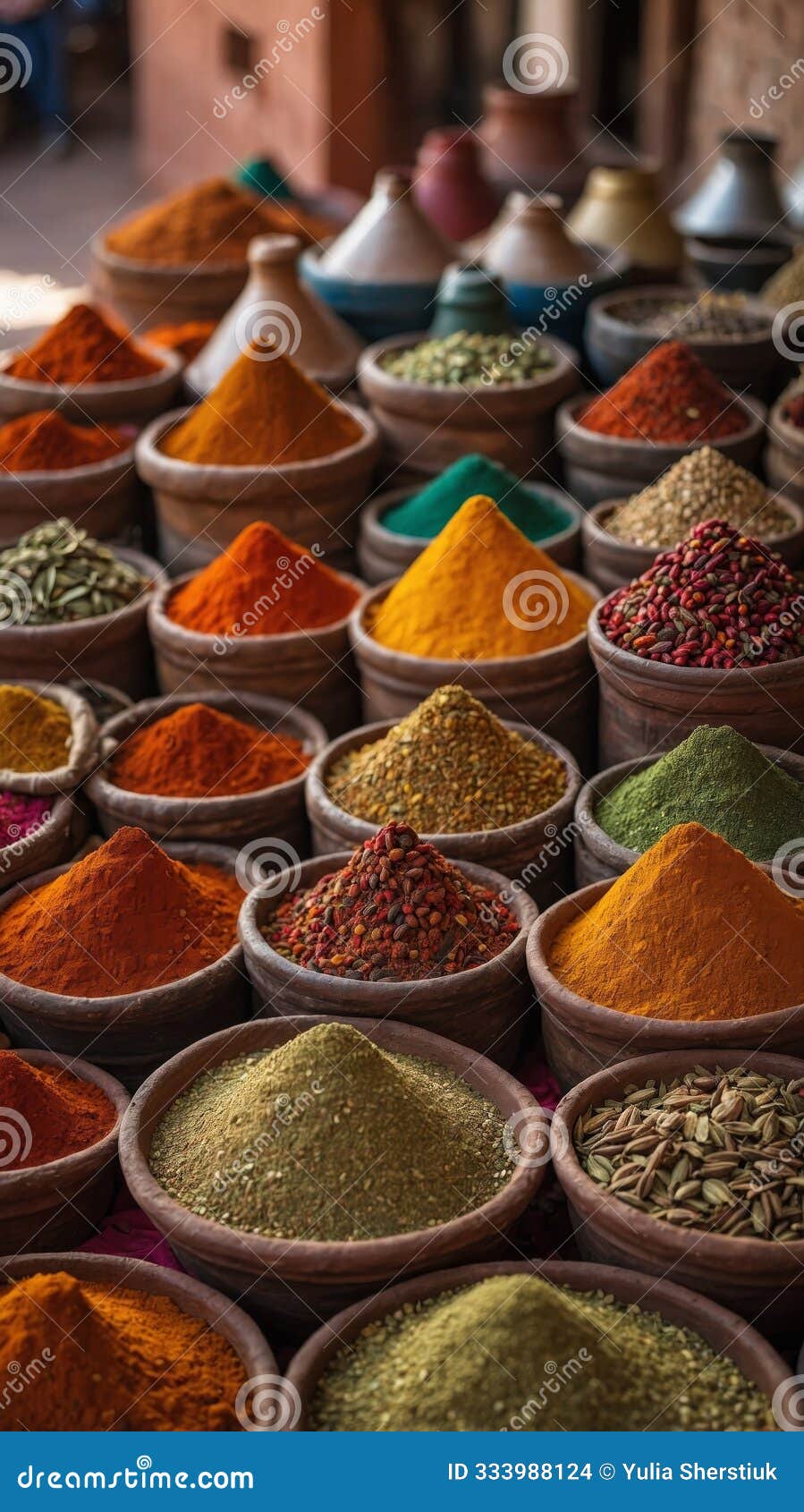 An Array of Colorful Spices are on Display at a Bustling Moroccan ...