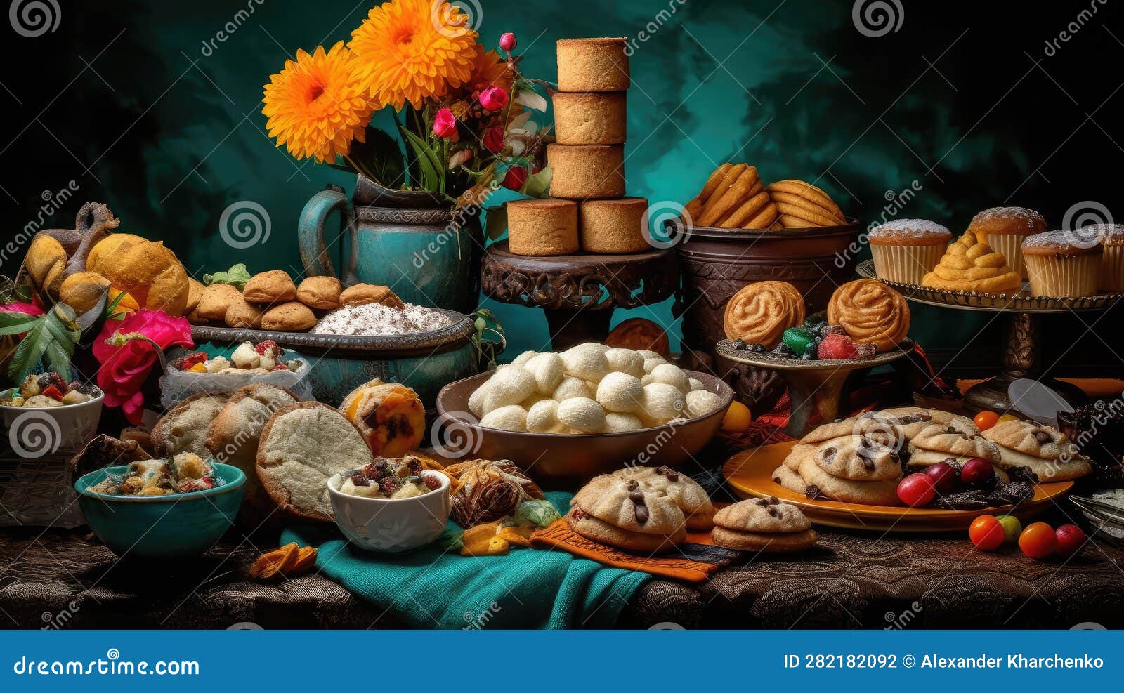 Array of Colorful Sweet Desserts in a Dessert Buffet Extreme Closeup ...
