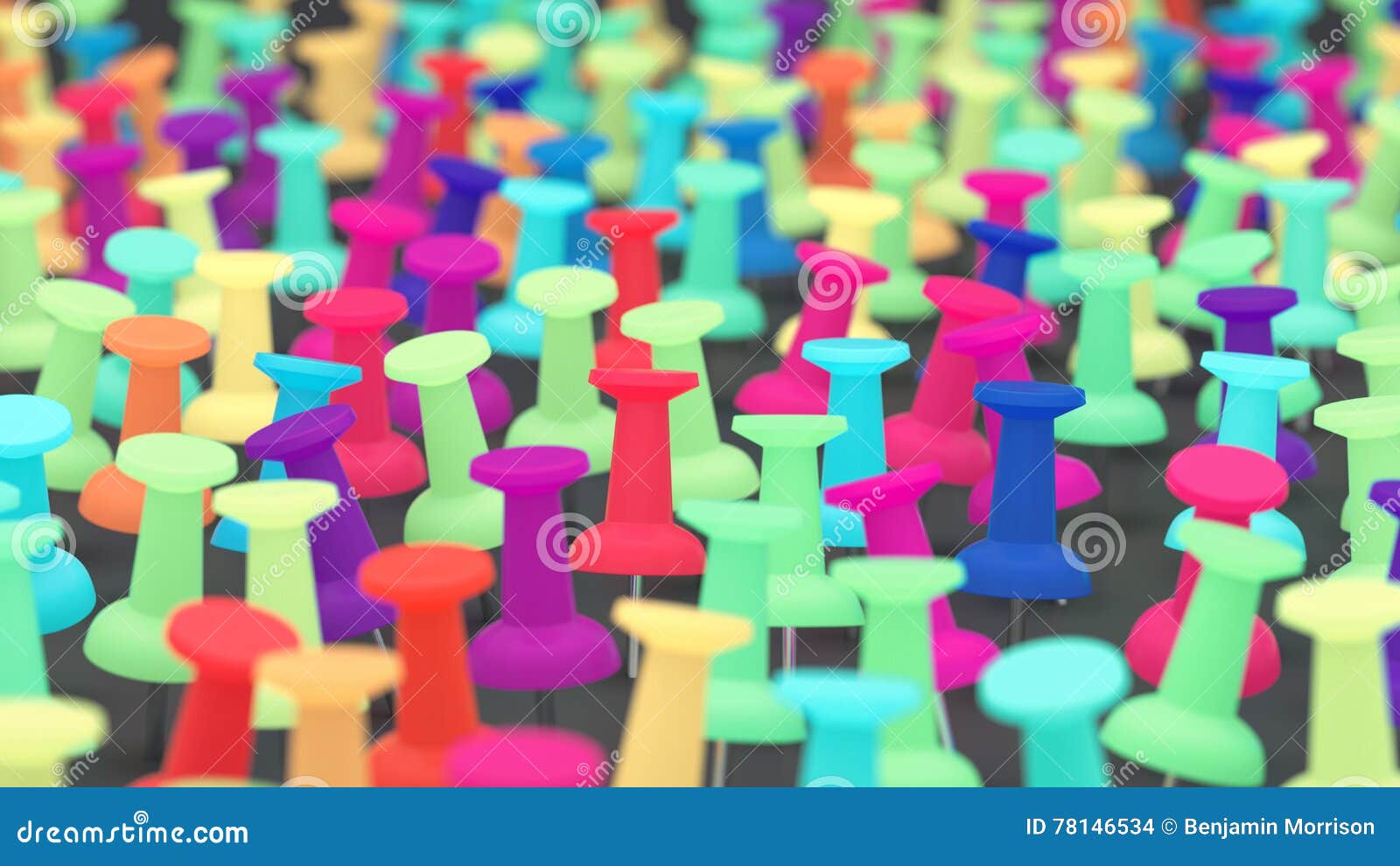 Array of Colorful Thumbtacks with Shallow Depth of Field Stock ...