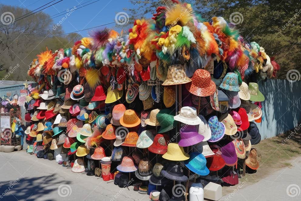 An Array of Colorful and Unusual Hats on Display at an Roadside ...
