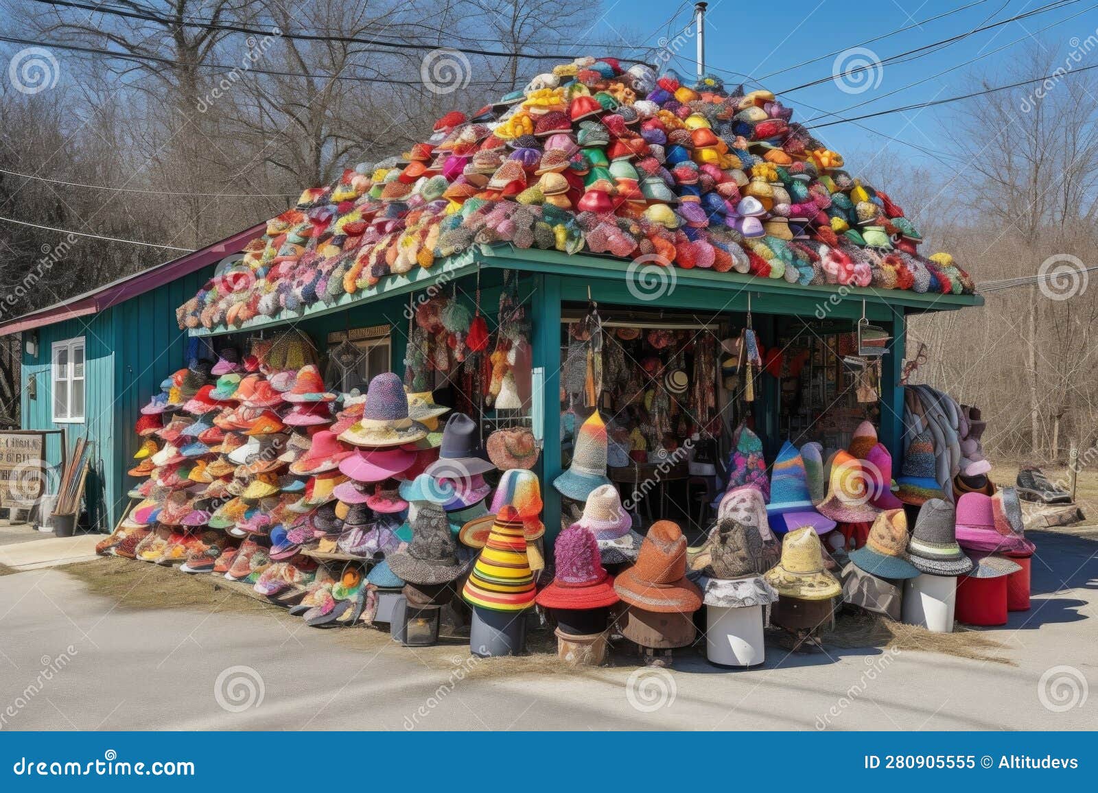 An Array of Colorful and Unusual Hats on Display at an Roadside ...