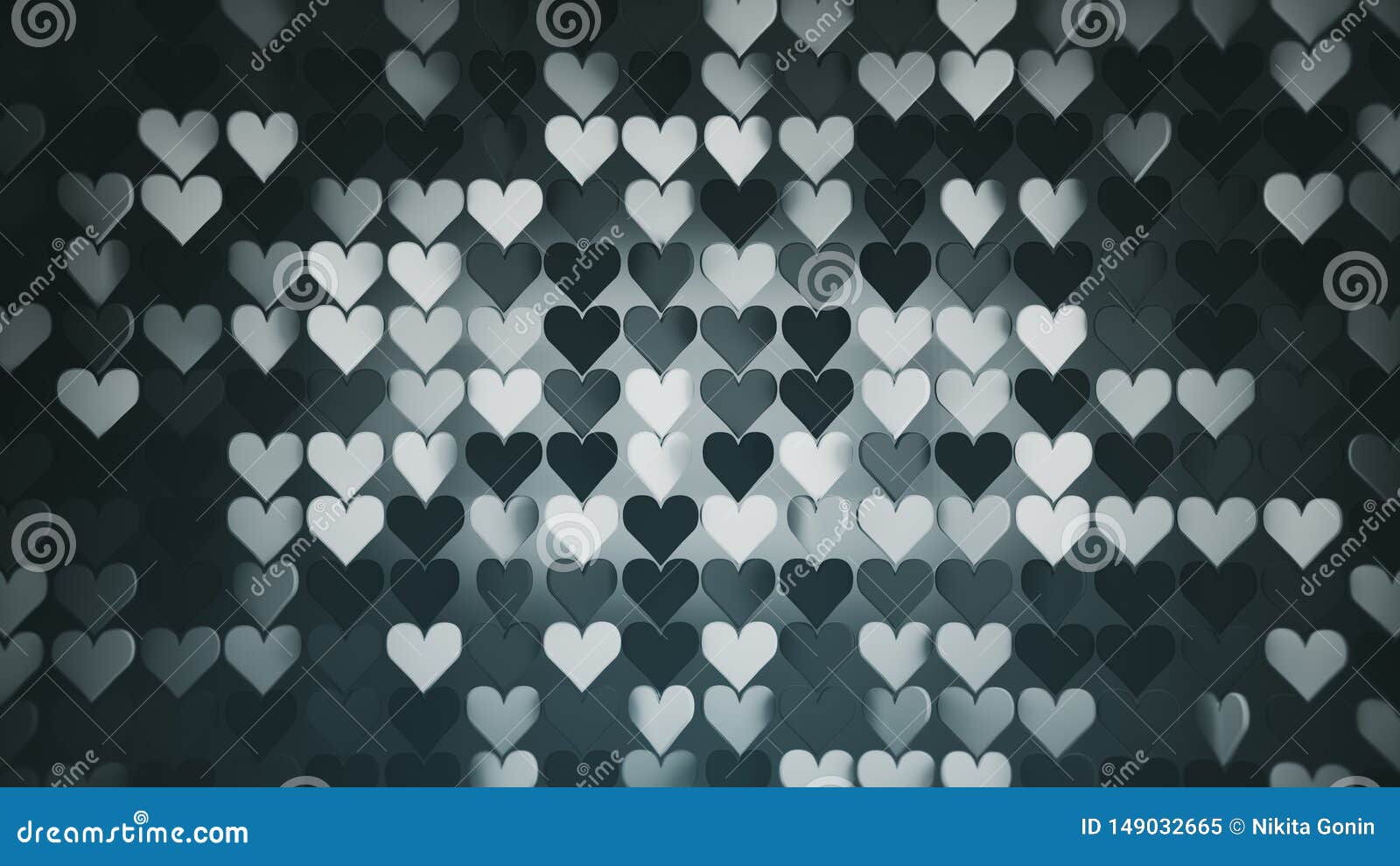 Array of Dark Gray Heart Shapes 3D Rendering Stock Illustration ...
