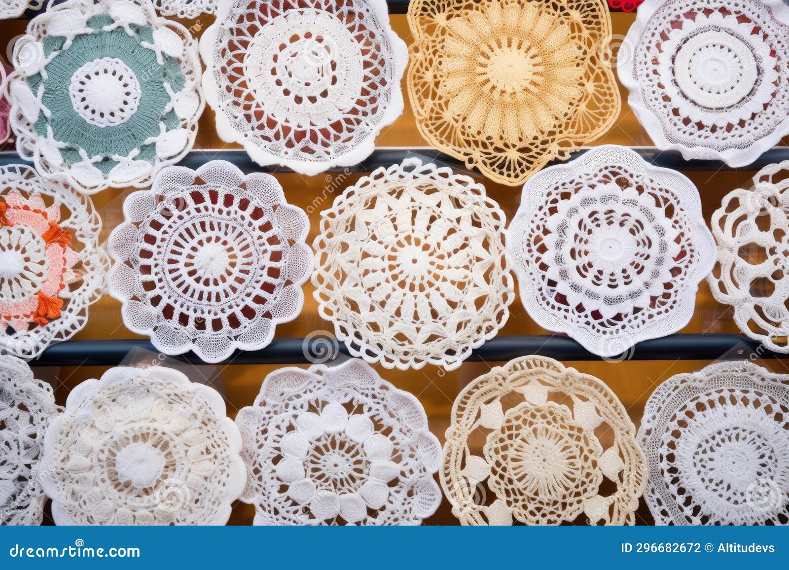 An Array of Delicate, Handmade Lace Doilies on Display Stock Photo ...