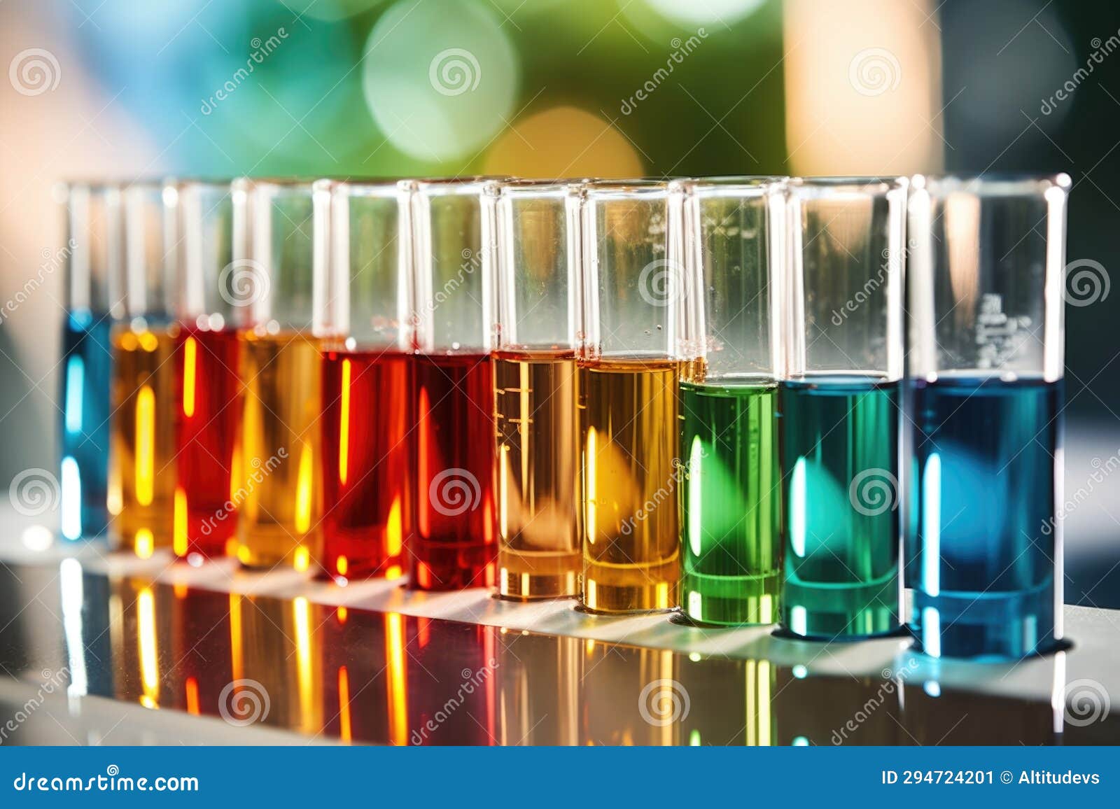 Array of Different Colored Test Tubes in a Lab Stock Illustration ...