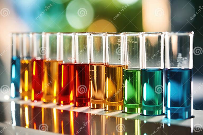 Array of Different Colored Test Tubes in a Lab Stock Image - Image of ...