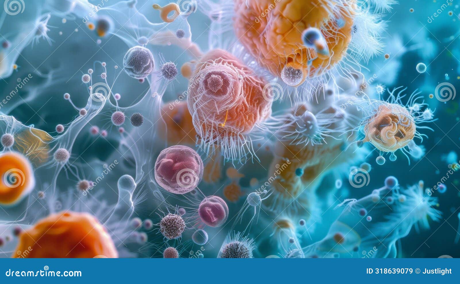 An Array of Diverse Microorganisms is Magnified Under a Microscope ...