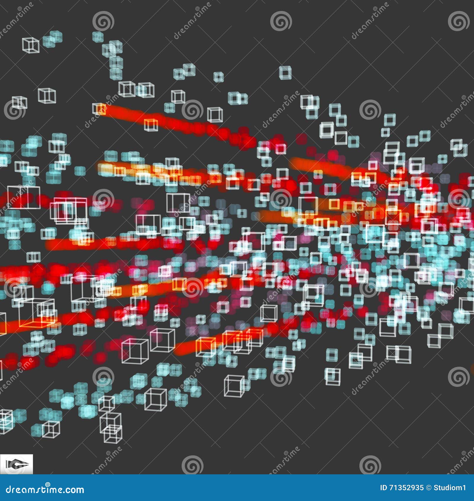 Array with Dynamic Emitted Particles. Abstract Dynamic Background. Bokeh Effect. Composition ...